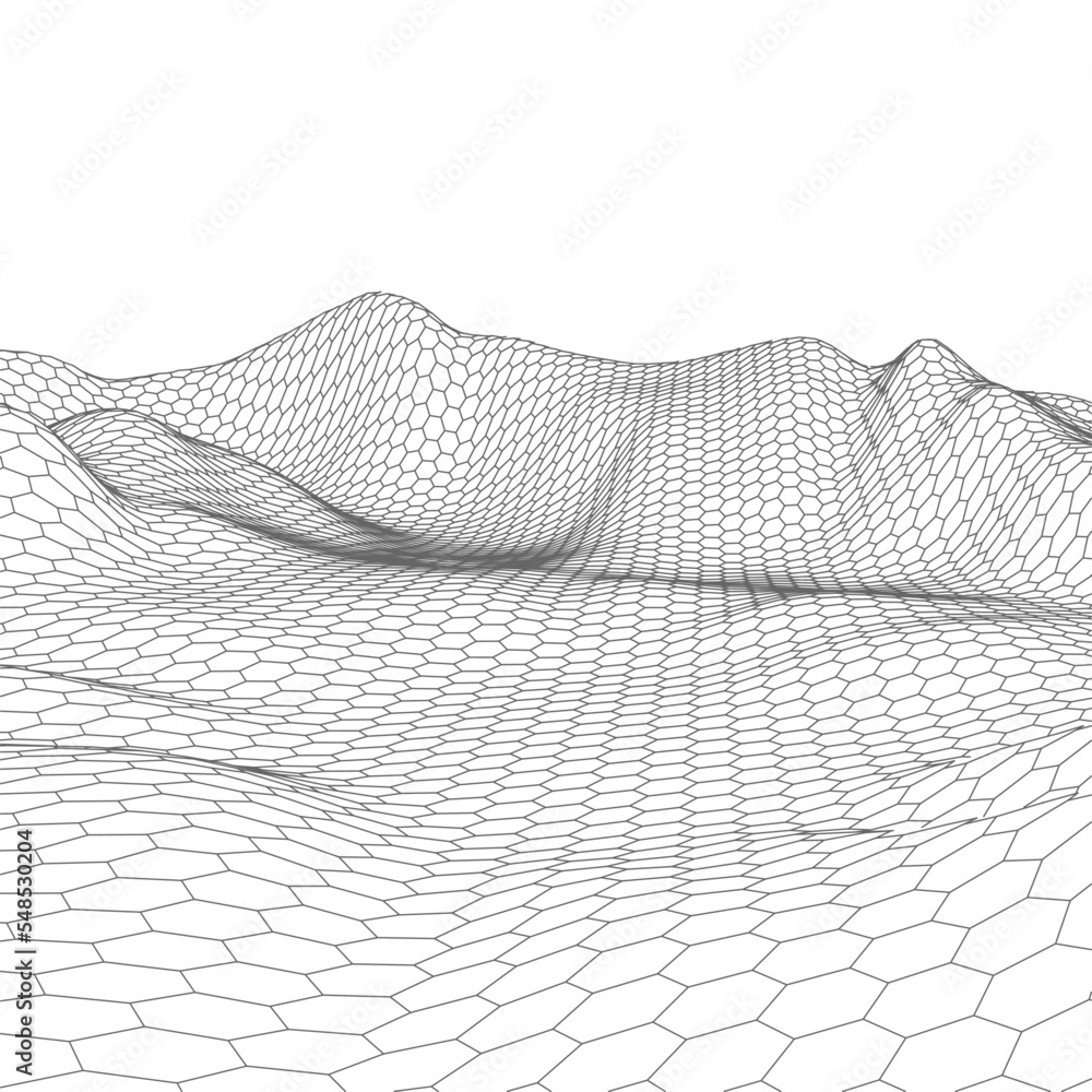Abstract vector wireframe landscape background. Cyberspace grid. 3d ...