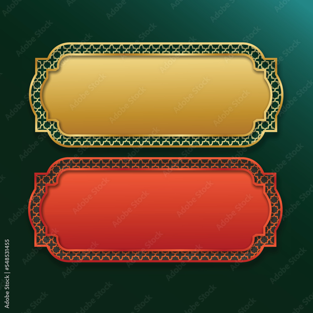 Set of two golden and red islamic banner shape on arabesque style ...