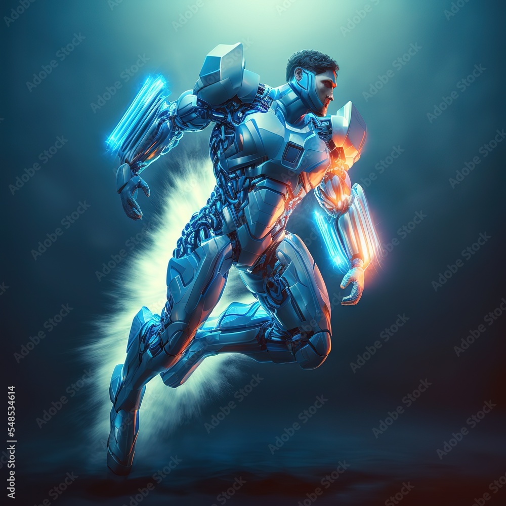 Man launching flying jetpack Futuristic modern 3d illustration Stock ...
