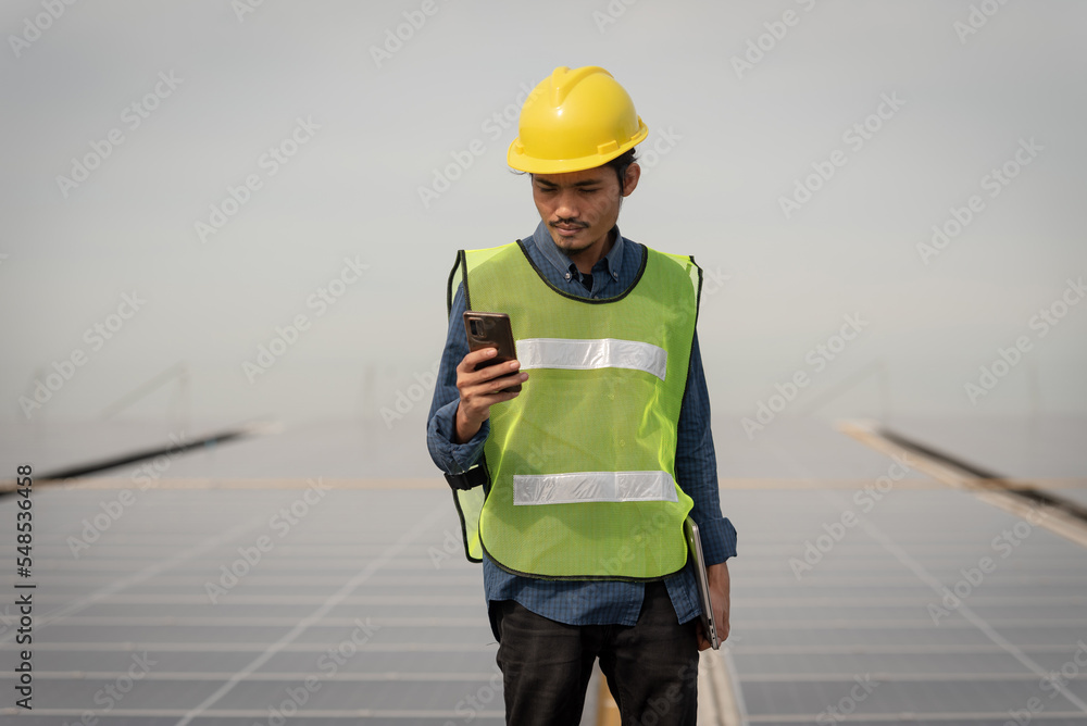 Smart engineer maintenance in solar power plant checking solar panel ...