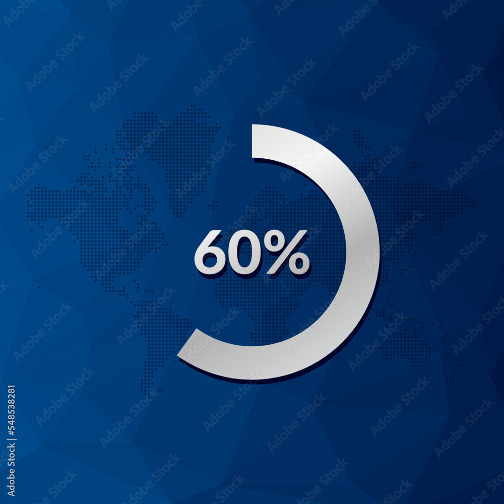 60 percent circle chart. Infographic vector icon with blue low poly ...