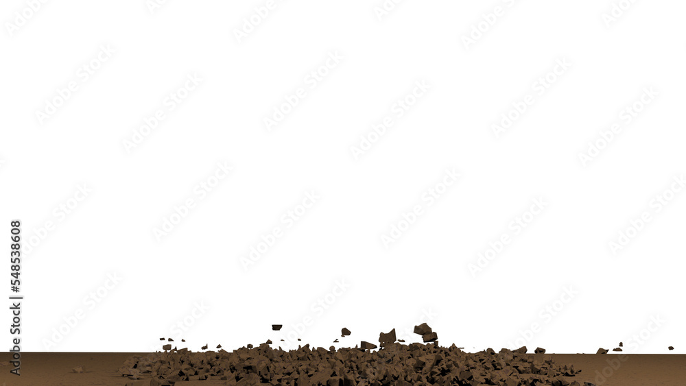 Ground collapse effect with debris. 3d rendering. PNG alpha. Stock ...