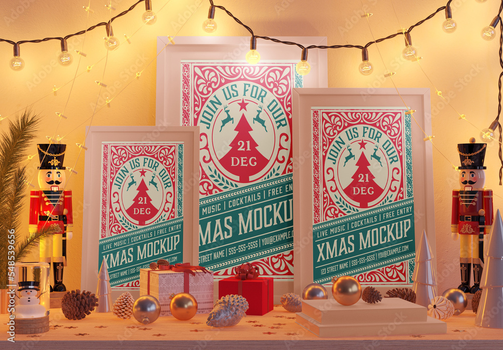 Christmas Scene Poster Mockup Stock Template | Adobe Stock