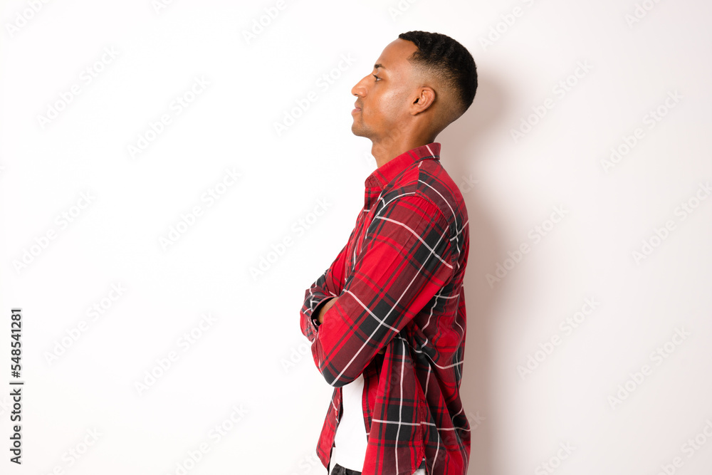 african american man standing in profile isolated on blank white studio ...