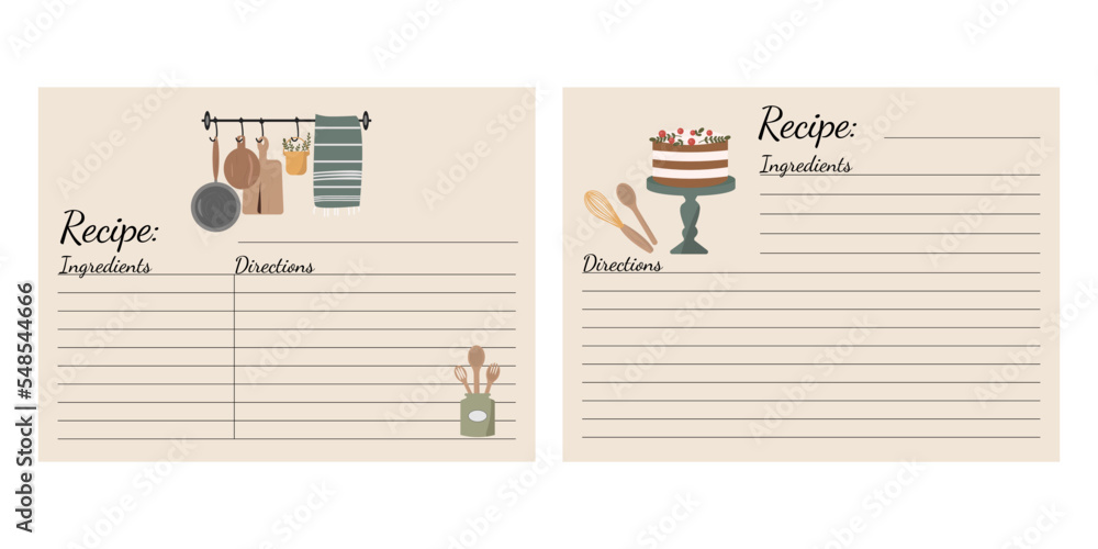 Collection of recipe card or sheet templates for making notes about ...
