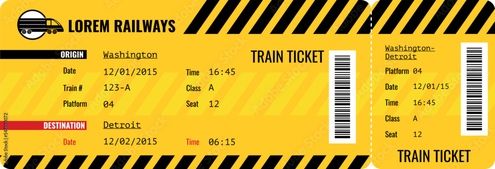 Train ticket template. Railway transport pass layout Stock Vector ...