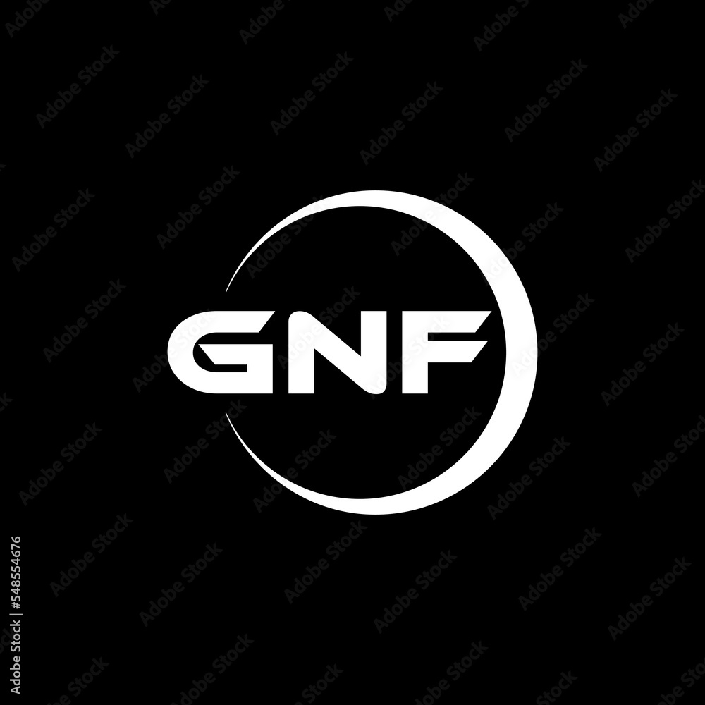 GNF letter logo design with black background in illustrator, cube logo, vector logo, modern ...