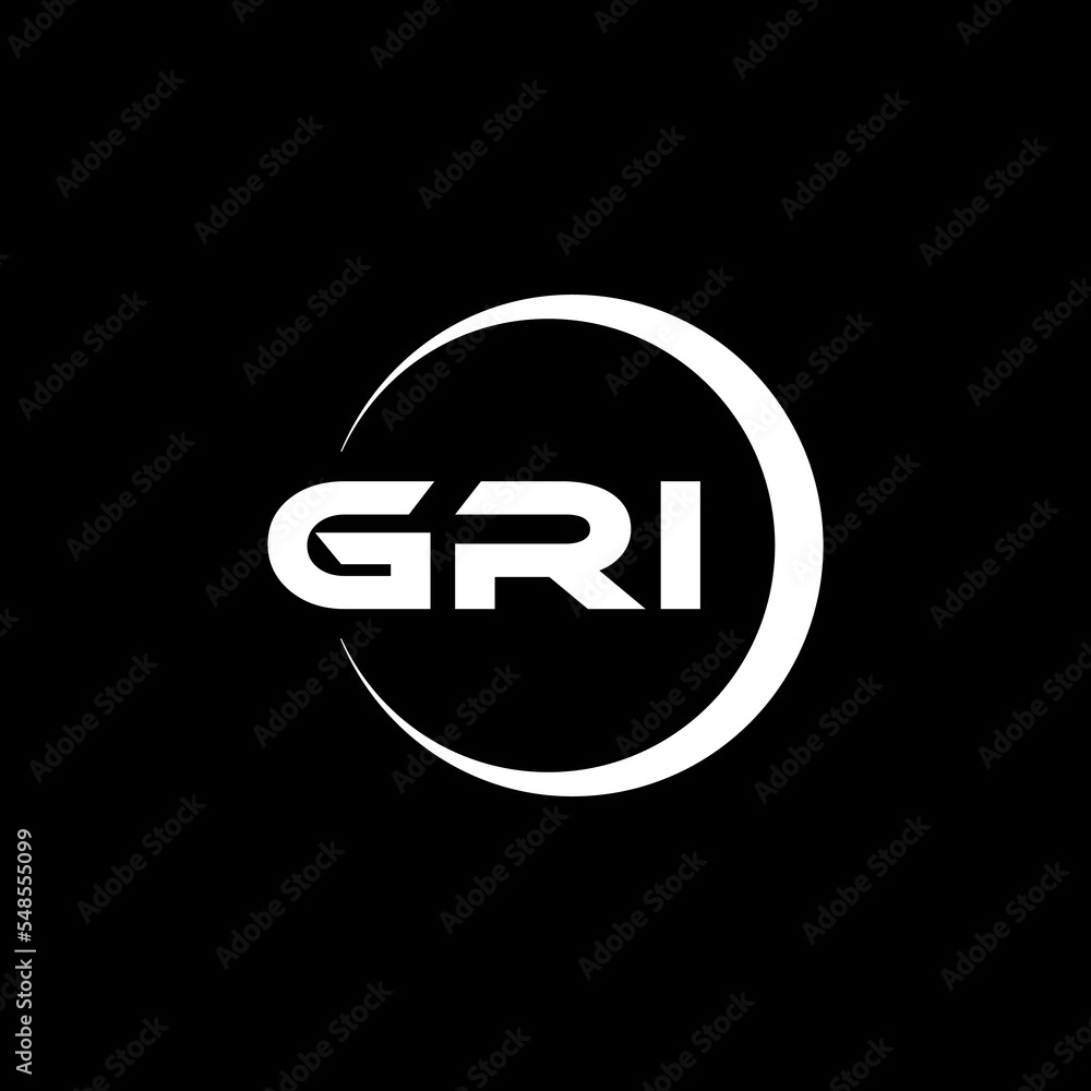 GRI letter logo design with black background in illustrator, cube logo ...