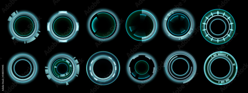 Game HUD focus set, vector UI circle sci-fi frame futuristic space kit ...