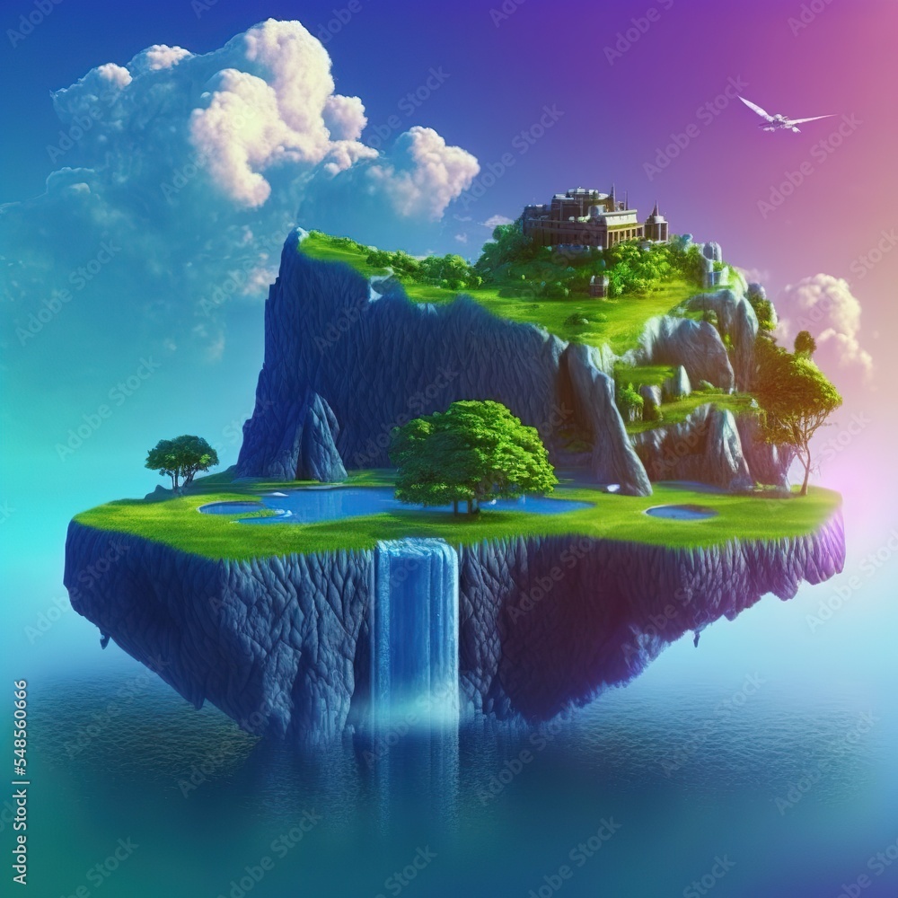 3d rock floating island with Magic island. generative ai Stock ...