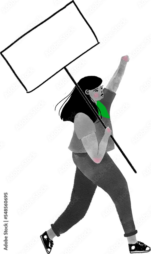 Mujer marchando protestando con un cartel y un pañuelo verde Stock ...