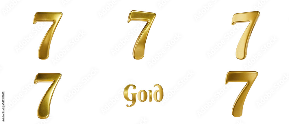 3D alphabet. Golden font with transparent background. Gold. Number 7. 5 ...