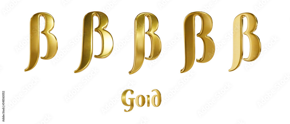 3D alphabet. Golden font with transparent background. Gold. Letter ß. 5 ...