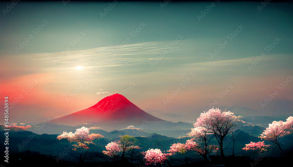 Summer in Japan mountain lake colorful trees Stock Illustration | Adobe ...