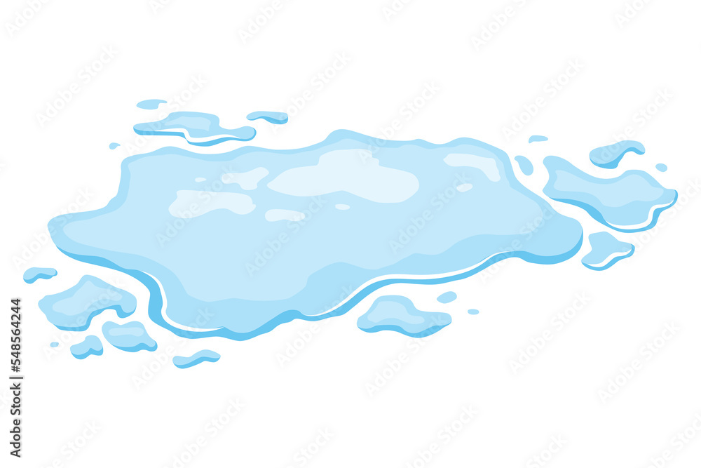 Water spill puddle. Blue liquid shape in flat cartoon style. Clean ...