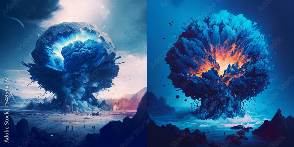 The explosion. Big blue explosion. Beautiful illustration. Nuclear ...