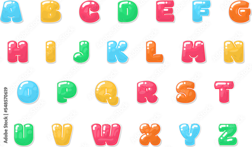 Color jelly alphabet. Cartoon bubble gum letters Stock Vector | Adobe Stock