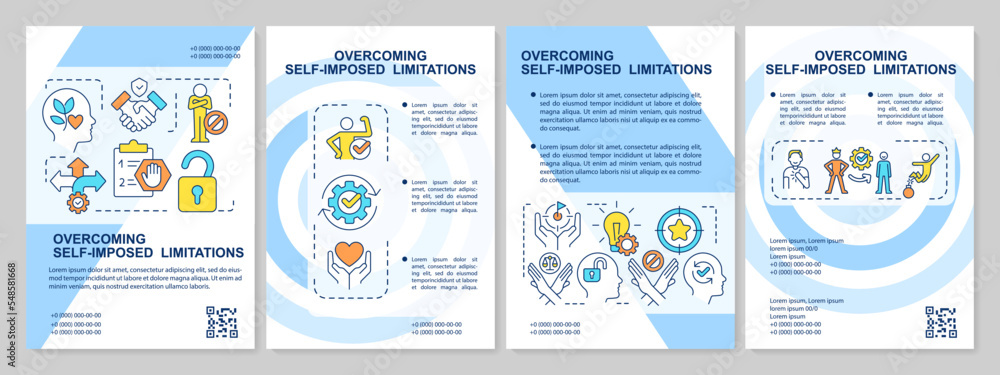Overcoming self imposed limitations blue brochure template. Leaflet ...