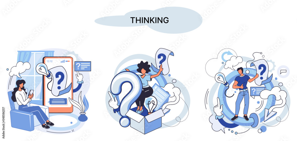 Problem solving metaphor, wondering or thinking, planning or pondering ...