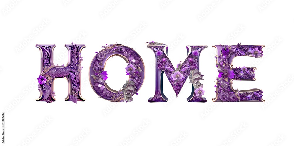 home word in pink purple floral and ornamental font like an roses ...