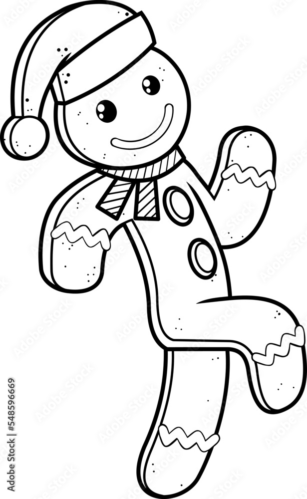 Outlined Christmas Gingerbread Man Cartoon Character Running Vector