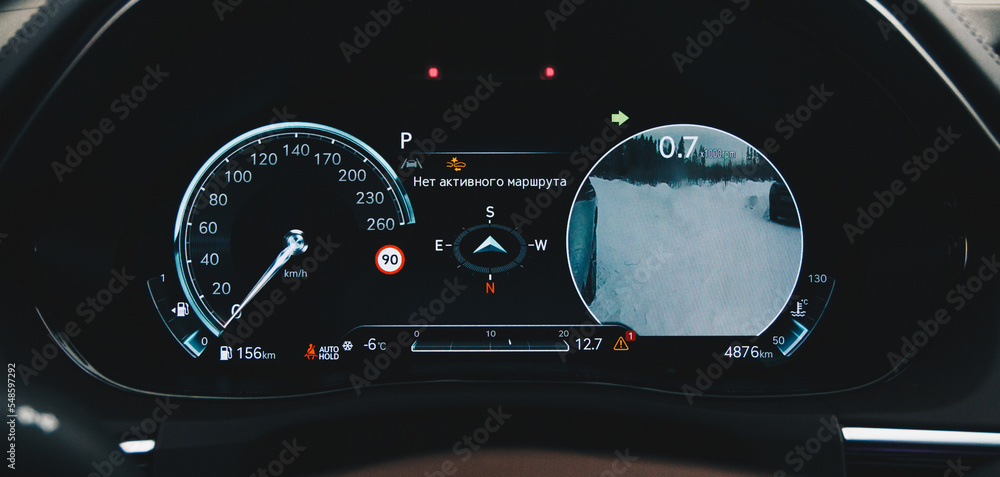 Car rear view system monitor reverse. Modern car digital dashboard ...