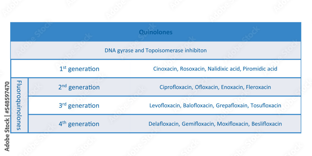 Table showing classification of Quinolone antibiotic with examples ...