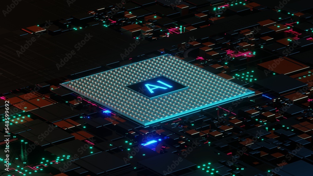 Processor based on artificial intelligence. CPU with AI. Electrical ...