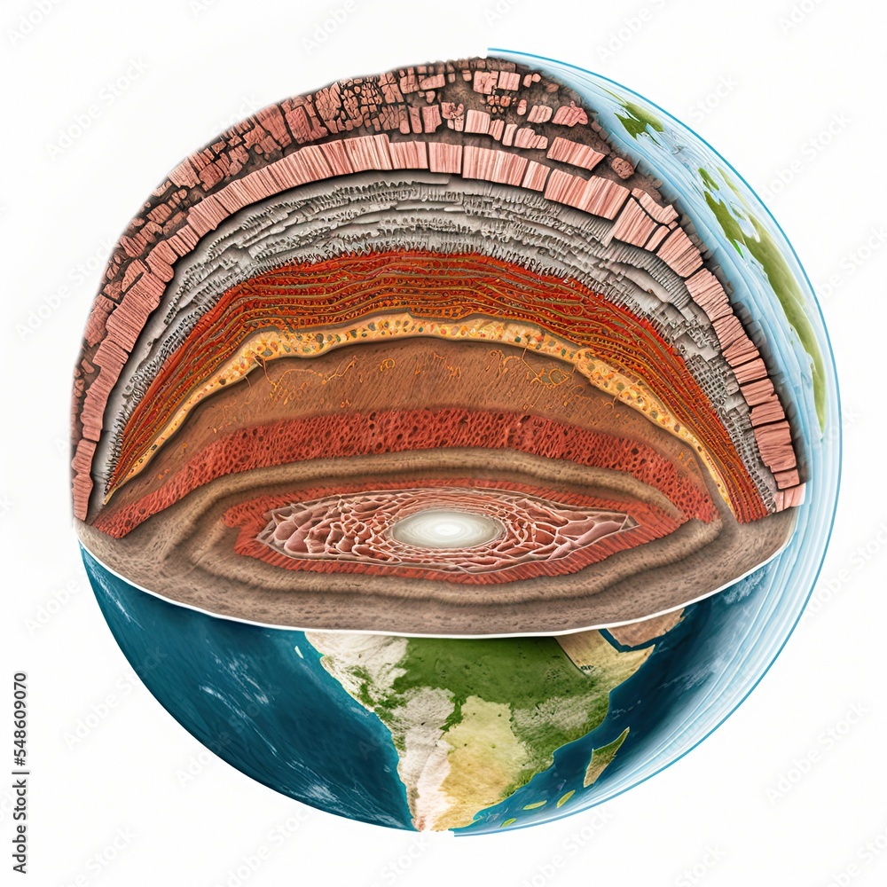 A cross-section cutaway of the planet Earth with the core of iron ...