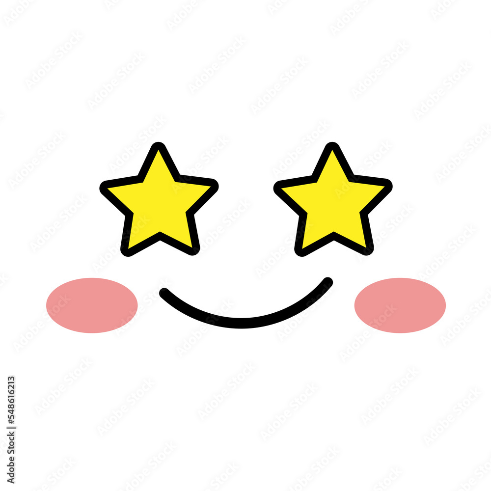 Kawaii cute face with star eyes. Smiling kawaii emoticon with star eyes ...