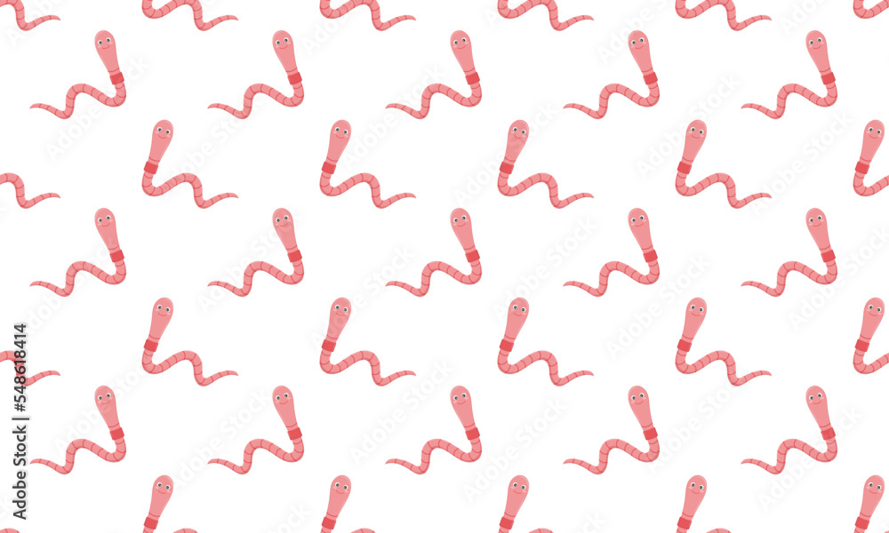 Cute Worm Characters Seamless Pattern Earthworms With Smiling Faces Background Vector Cartoon