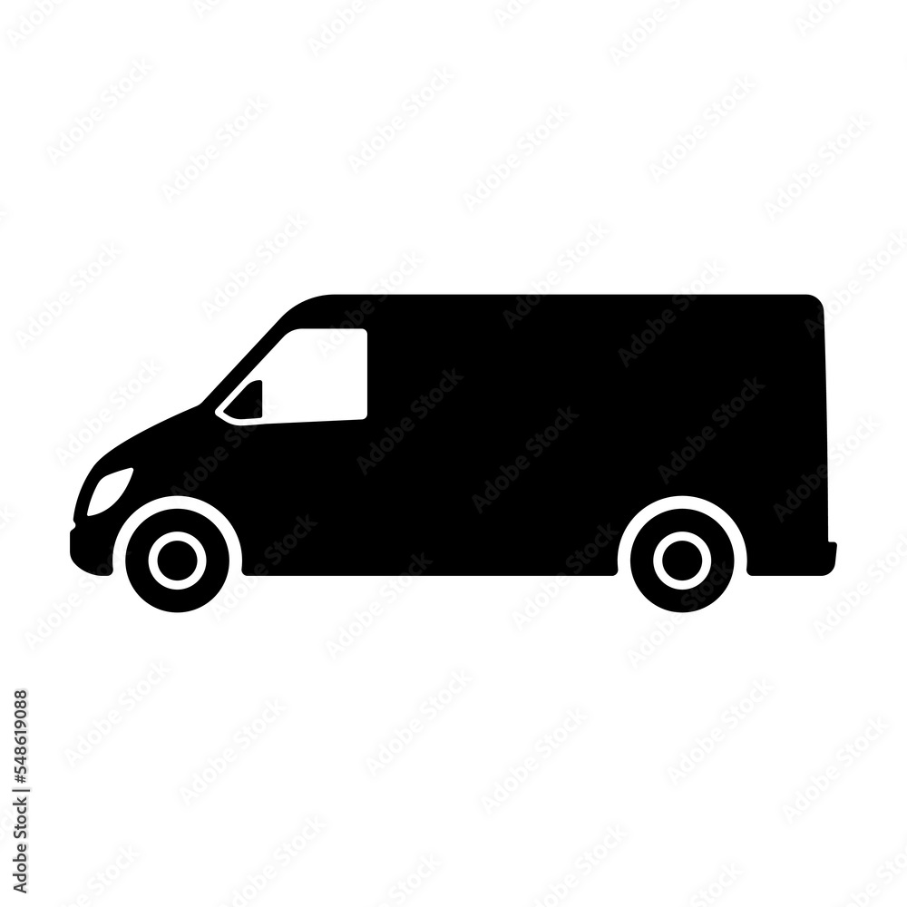 Van icon. Cargo minibus. Black silhouette. Side view. Vector simple ...