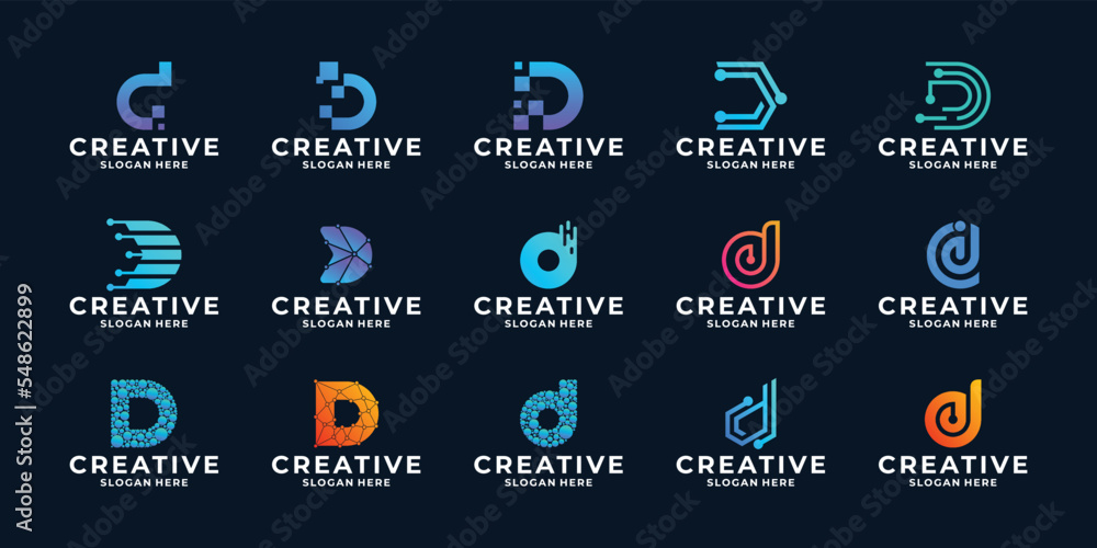 Set of creative letter D digital technology logo design. Stock Vector ...