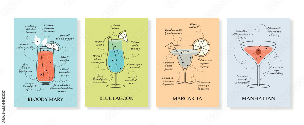 Cocktails banners set. Collection of graphic elements for sites, covers ...