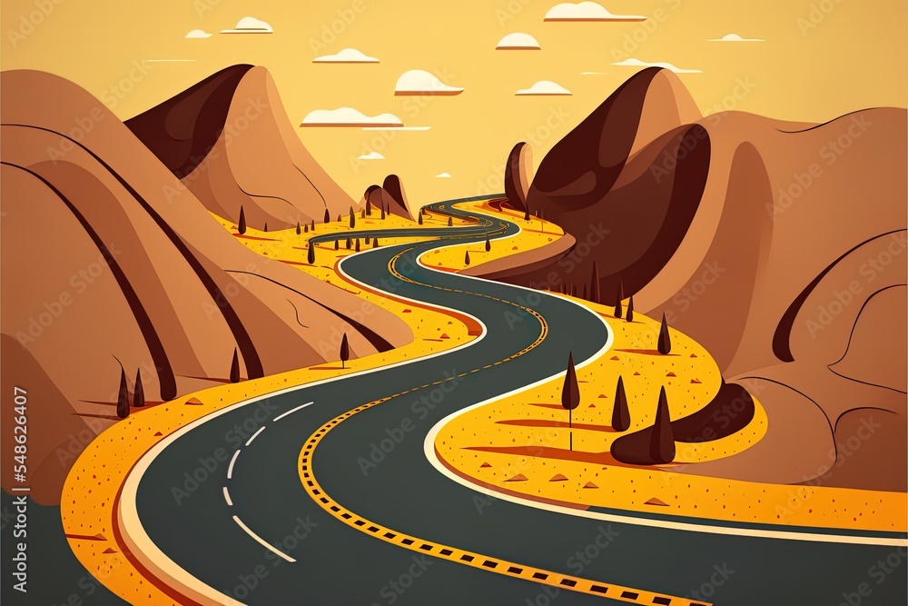 Winding Curved Road Or Highway With Markings. Direction Road, Curve ...