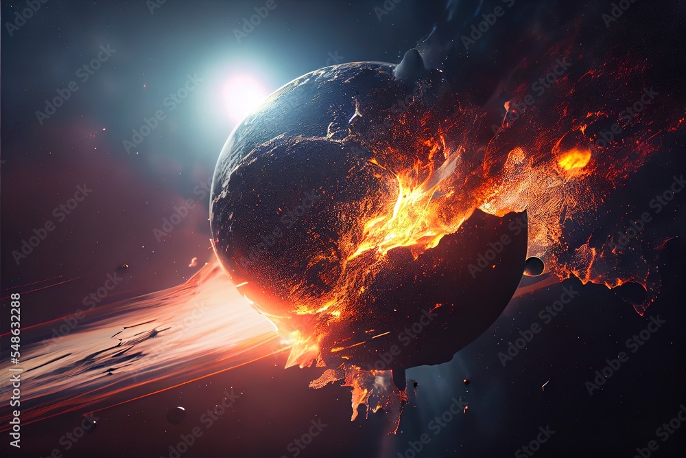 Illustration of a meteor exploding in space. Meteor crashing on earth ...