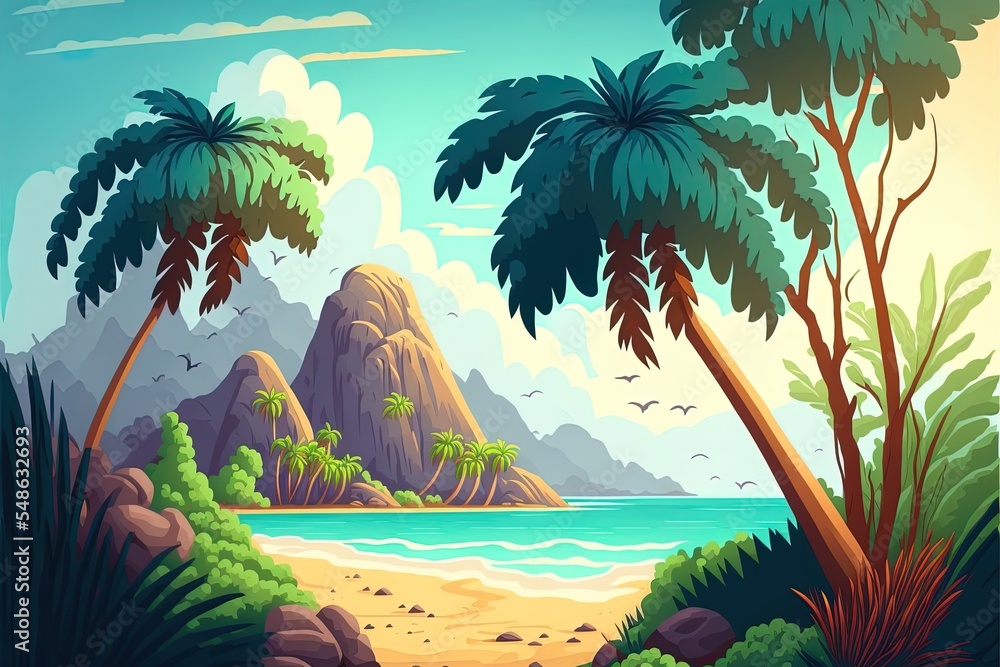 Beach Landscape Constructor. Sandy Beaches, Tropical Palms, Mountains ...