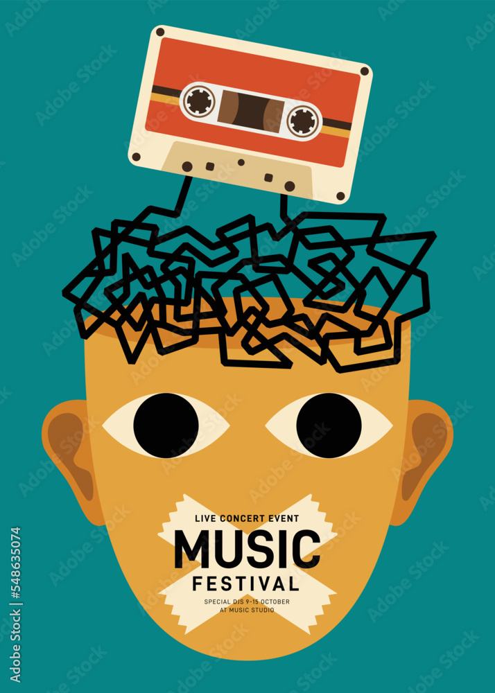 Music poster design template background with vintage tape cassette ...