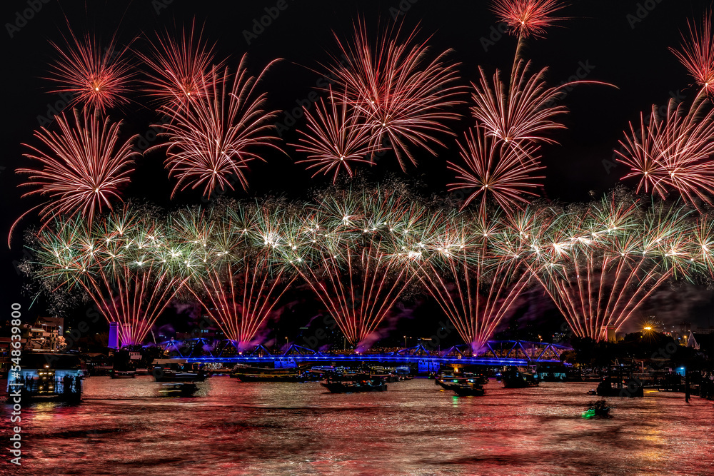 Colorful fireworks from the “Vijit Chao Phraya” lightning shows at ...