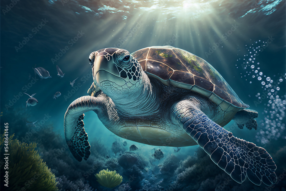 Sea turtle swimming in the Ocean, Digital Illustration, Concept Art ...