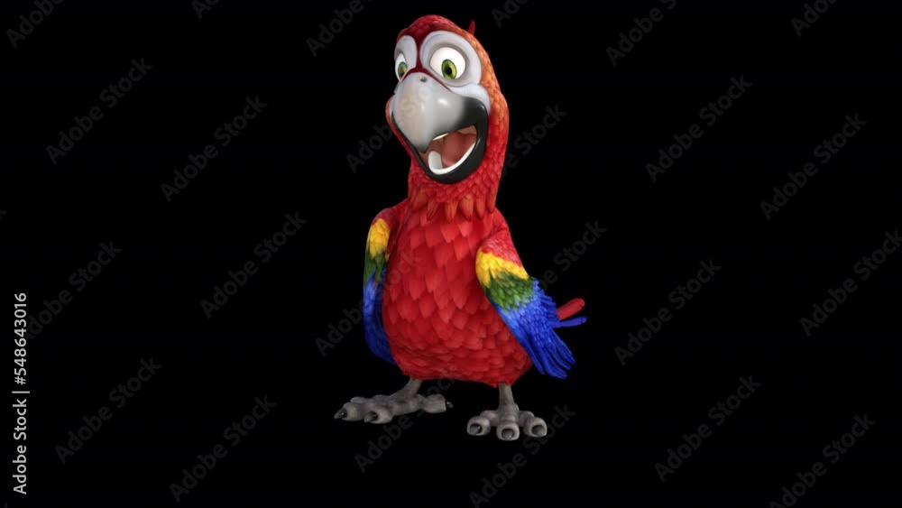 Funny Macaw Parrot 3D animated illustration on transparent alpha ...