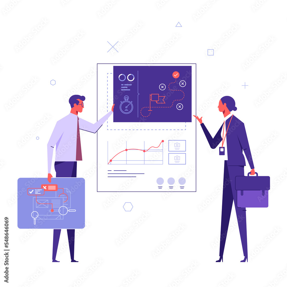 Data analysis concept, people analyzing growth charts, business data ...