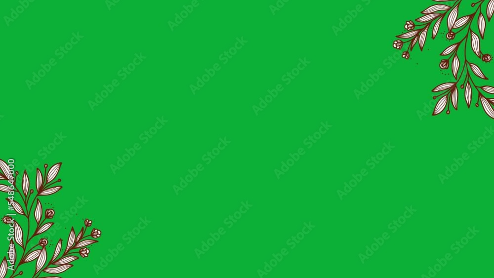 Hand drawing aesthetic branch leaf flower growing and waving on corner ...