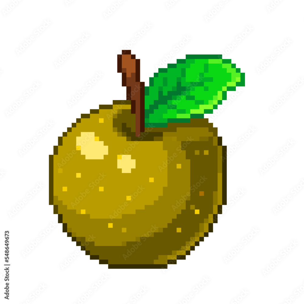 An 8-bit retro-styled pixel-art illustration of a golden apple. Stock ...