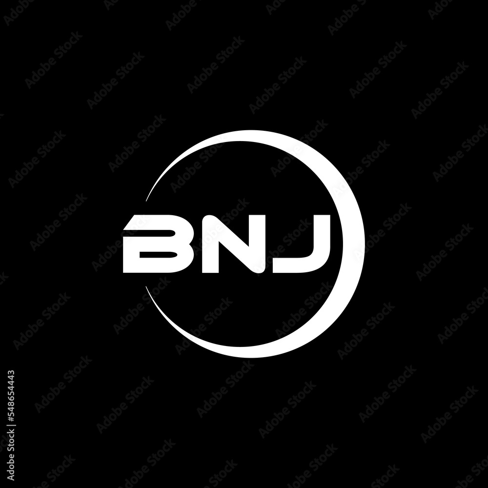 BNJ letter logo design with black background in illustrator, cube logo ...