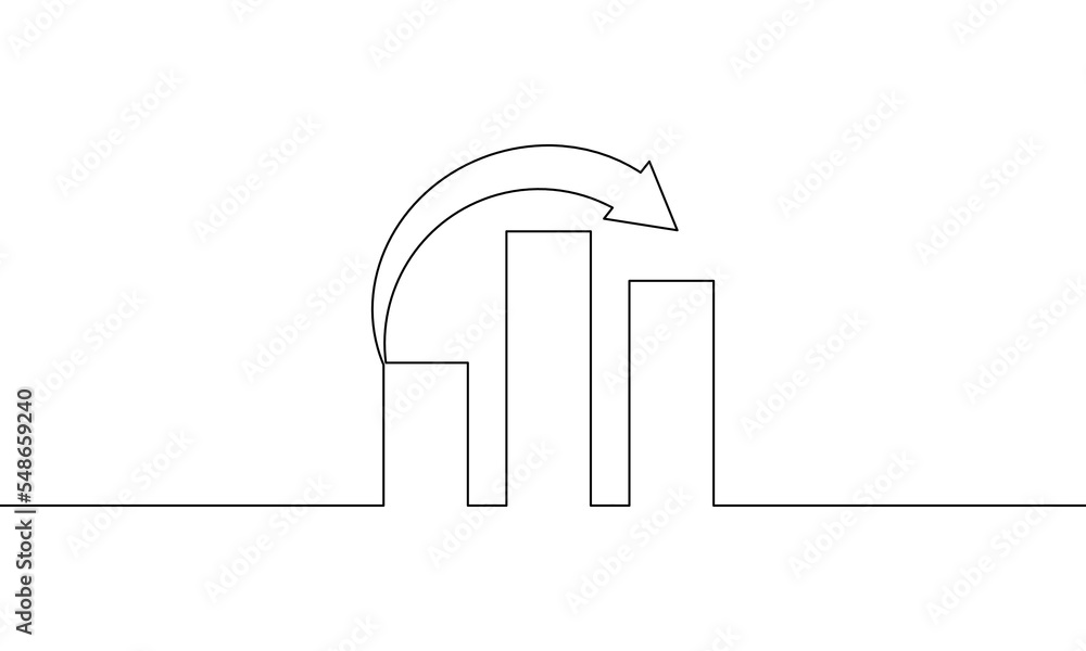 Continuous line drawing of graph icon business, arrow up, bar chart ...