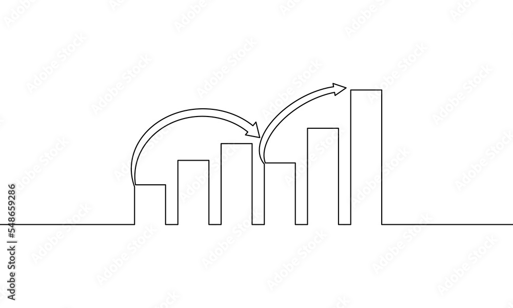 Continuous line drawing of graph icon business, arrow up, object one ...