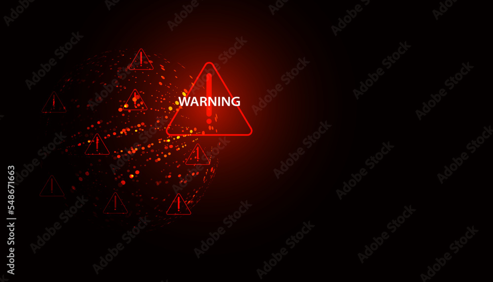 Abstract red warning symbol on circle background for warning disaster ...