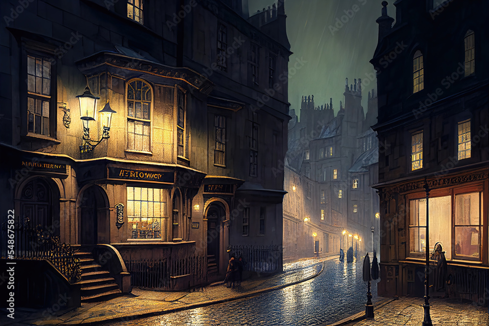 AI generated image of Victorian London on a moody evening with gas ...