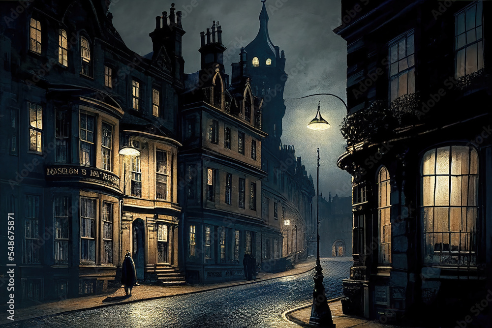 AI generated image of Victorian London on a moody evening with gas ...